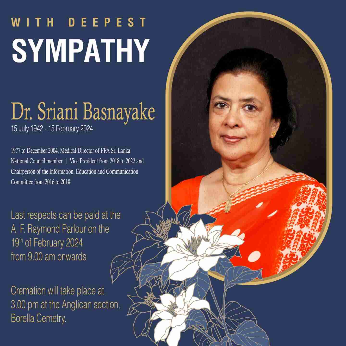 Funeral Notice - Dr. Sriani Basnayake | The Family Planning Association ...